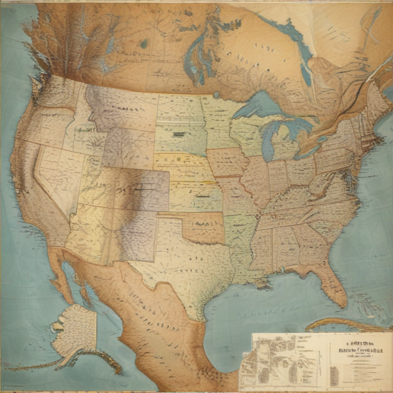 Detailed Historical Map of the United States Featuring State Boundaries ...