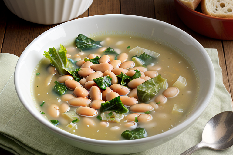 Hearty White Bean and Greens Soup Served in a Warm Bowl.