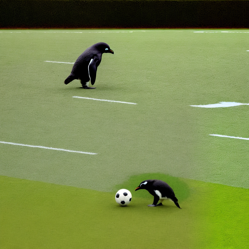 penguin playing football with a cat