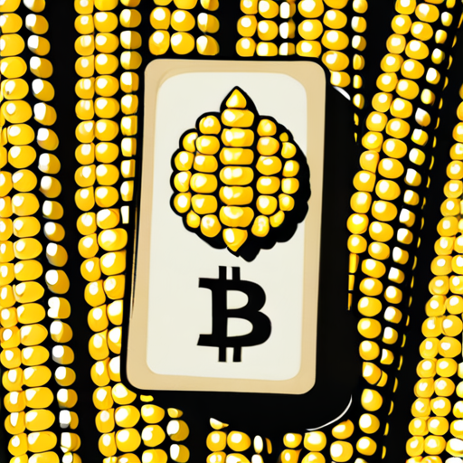 a Corn cobb with a Bitcoin "B" shaded into the kernels