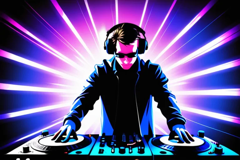 Dynamic DJ Mixing Beats Under Vibrant Lights Creating an Electric ...