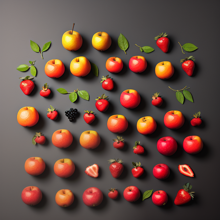 A Vibrant Display of Assorted Red and Yellow Fruits Arranged Artistically.