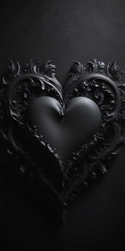 Elegant Black Heart Design with Intricate Floral Patterns on Dark ...