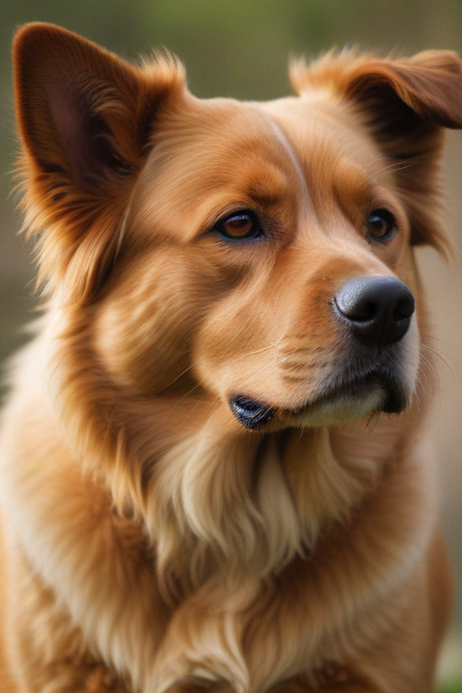 A Beautiful Golden Dog with Fluffy Fur and Expressive Eyes Outdoors.