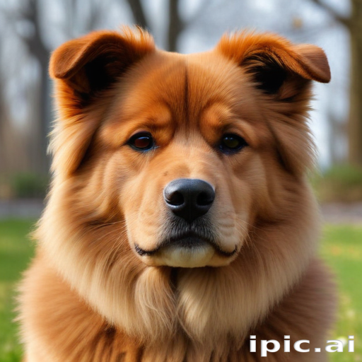 A Beautiful Golden Dog with Fluffy Fur Posing in the Park.