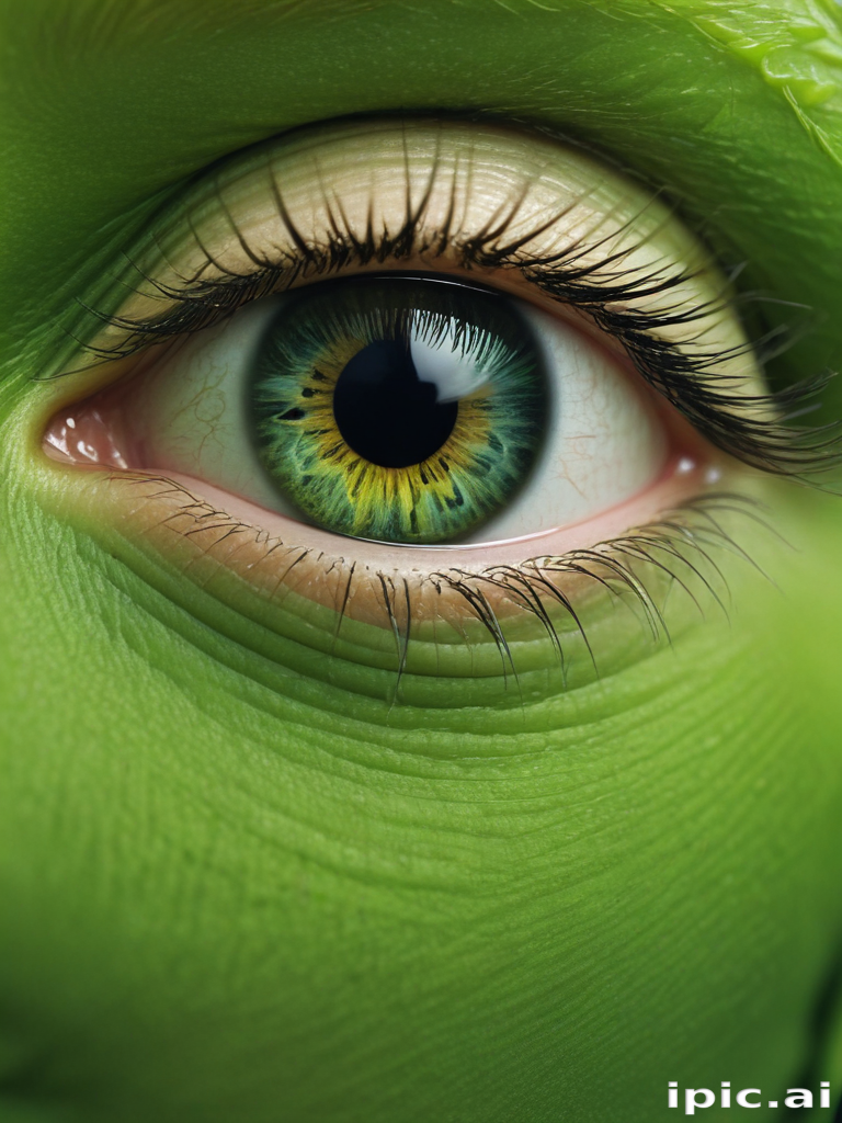 Close-Up of a Striking Eye with Unique Green Skin Texture