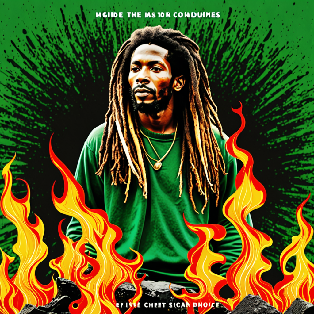reggae aesthetic burned urban ground in yellow red green colors flames ...