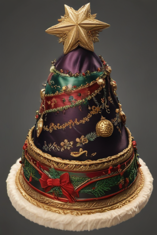 Elegant Christmas Hat Adorned with Gold, Pearls, and Festive Decorations