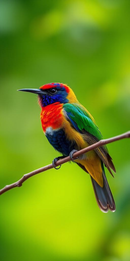 Vibrant Tropical Bird Perched Gracefully on a Branch Against Lush Green ...