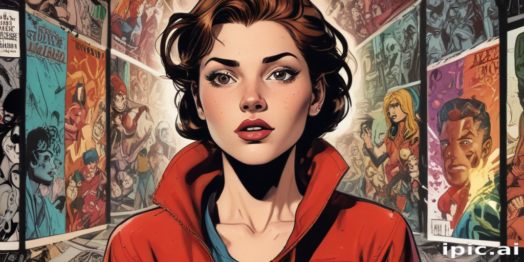 Heroic Portrait of a Young Woman Surrounded by Colorful Comic Book Art
