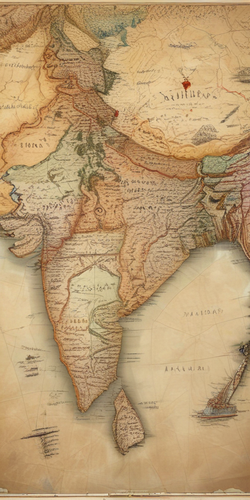 Historical Map of India Illustrating Regions, Landmarks, and Cultural ...