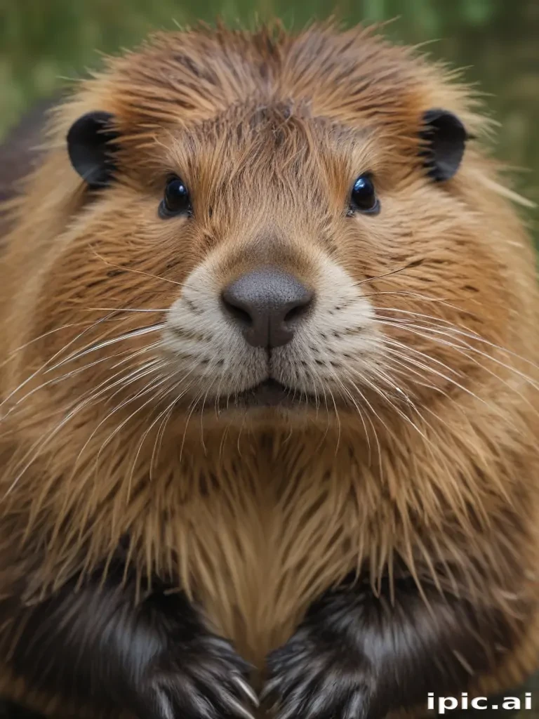 A Charming Close-Up Portrait of a Curious and Friendly Beaver.