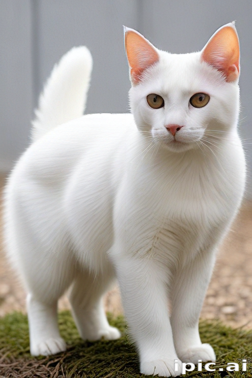 A Beautiful White Cat Posing Gracefully Outdoors in Natural Light.