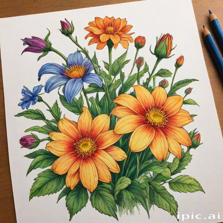 Vibrant Floral Arrangement Featuring Colorful Flowers and Lush Green Leaves