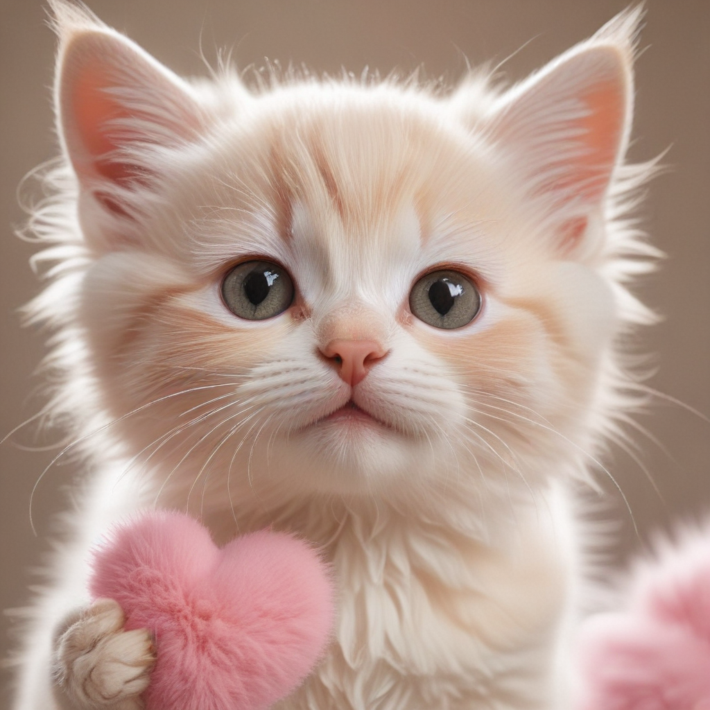 A heartwarming illustration of a fluffy pink kitten, showcasing its ...