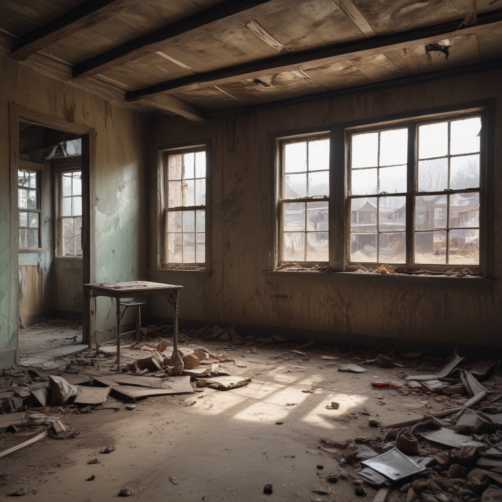 abandoned interior of building in post apocalyptic world, zombies are ...