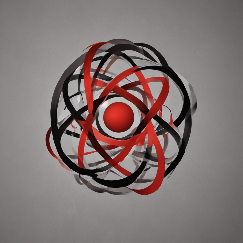 BLACK AND GREY AND RED ATOM LOGO