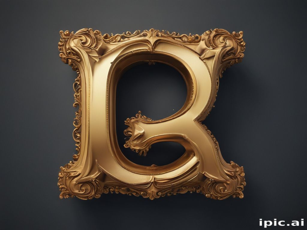 Ornately Designed Golden Letter R Framed in Elegant Baroque Style