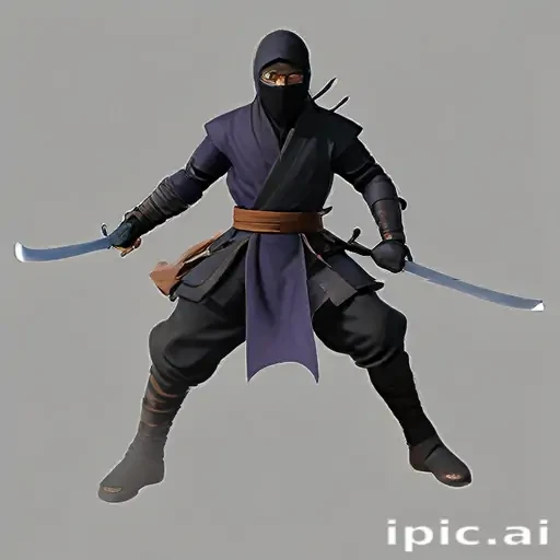 Stealthy Ninja Warrior in Dynamic Pose, Ready for Action with Dual Swords