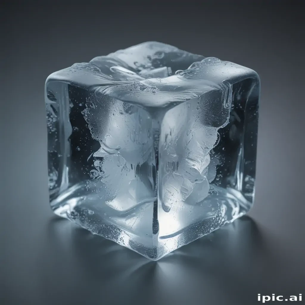 A Beautifully Chiseled Ice Cube with Intricate Patterns and Bubbles Inside