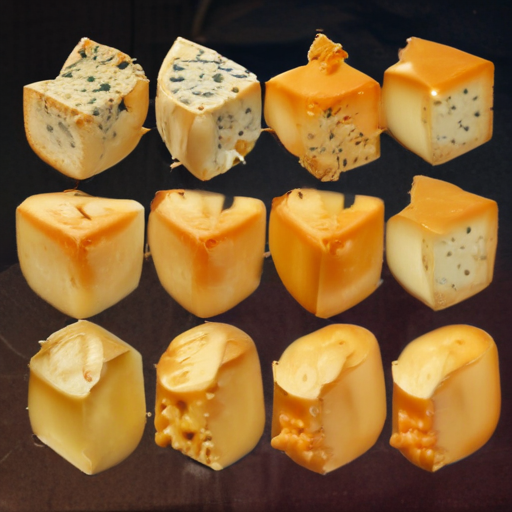 A Colorful Display of Various Cheese Cubes in Different Textures and ...