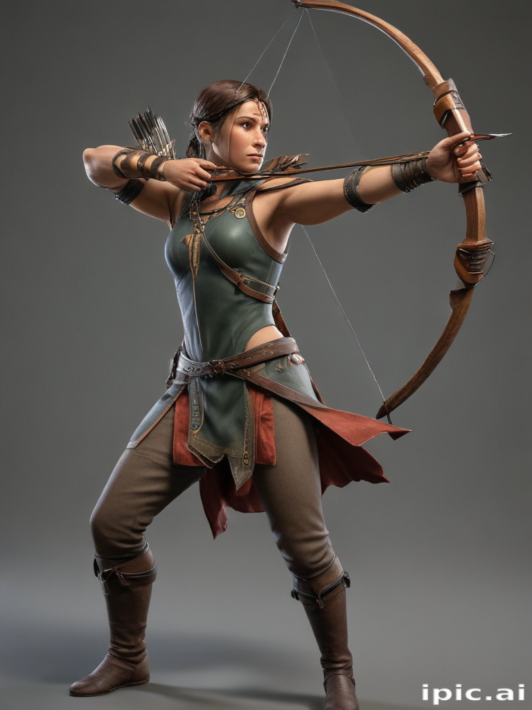 Skilled Archer in Action: A Dynamic Pose with Bow and Arrow