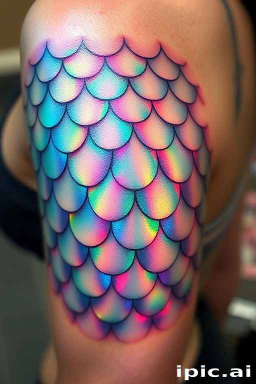 Vibrant and Colorful Scales Tattoo Design on Shoulder, Shimmering ...