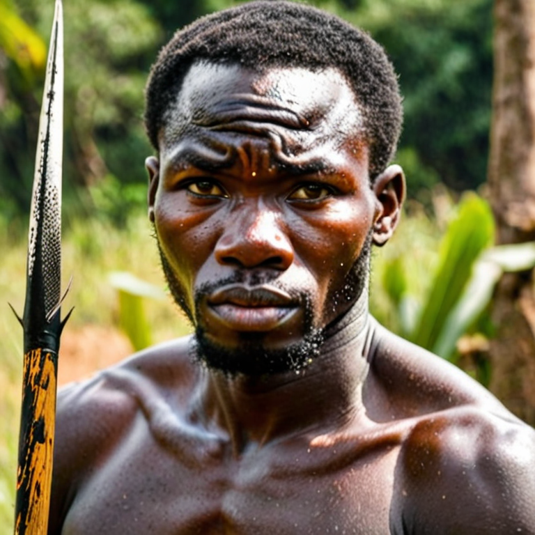 Photo of ripped uganda man mewing with a spear in his hand and looking ...