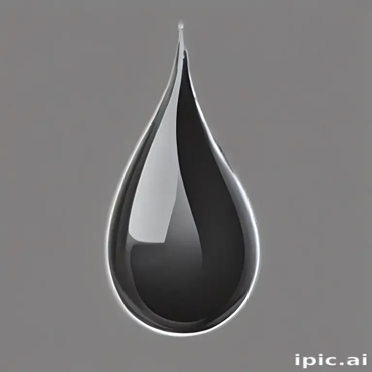 Elegant and Reflective Black Drop of Liquid Against a Gray Background