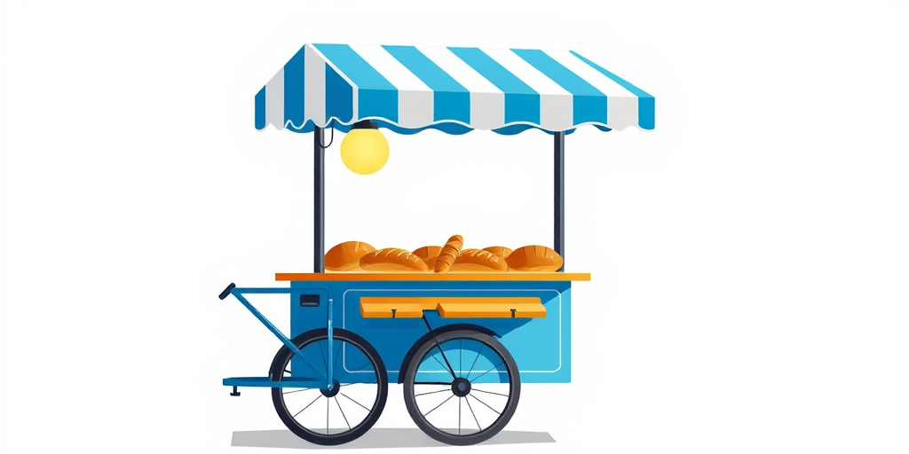 Colorful Bakery Cart Displaying Freshly Baked Bread and Pastries Outside