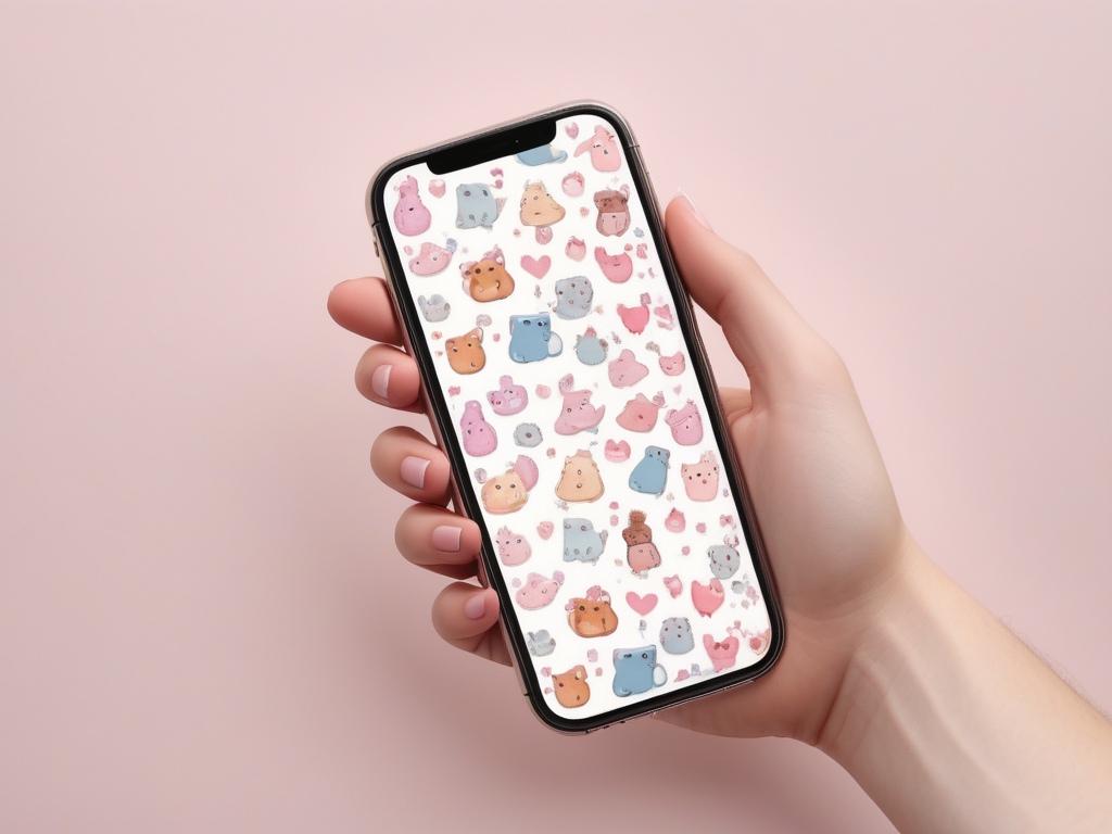 Colorful Cute Animal Patterns on Smartphone Screen Against Soft Pink ...