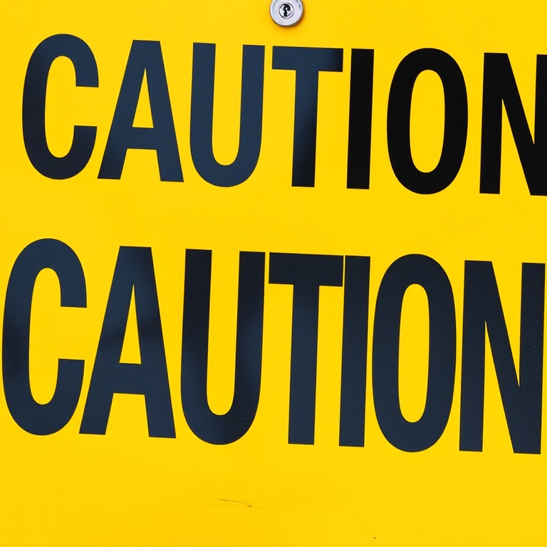 Bright Yellow Warning Sign Repeating the Word 'Caution' for Safety ...