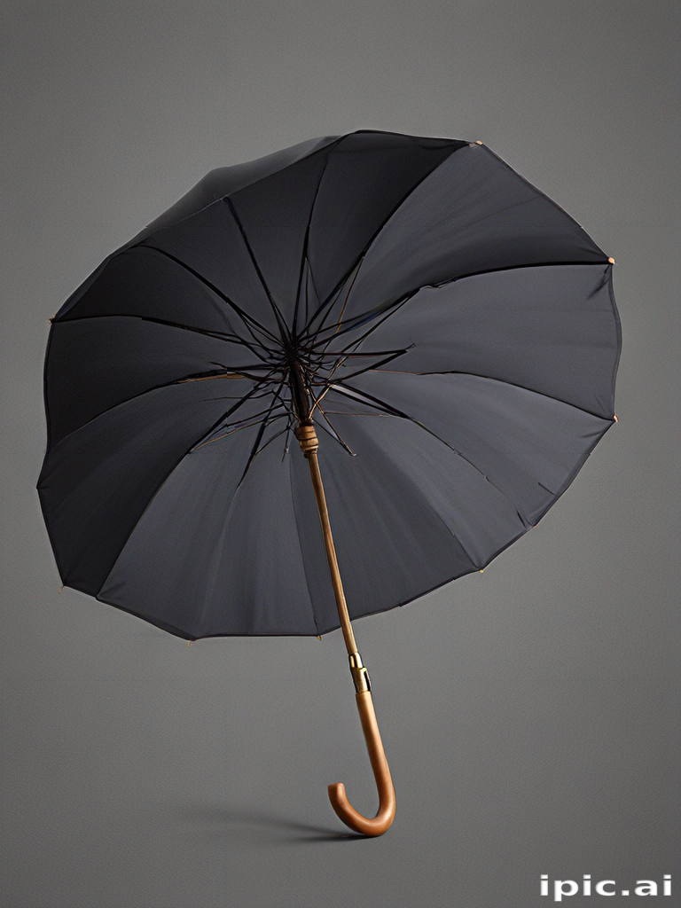 A Classic Black Umbrella with a Stylish Wooden Handle on Display