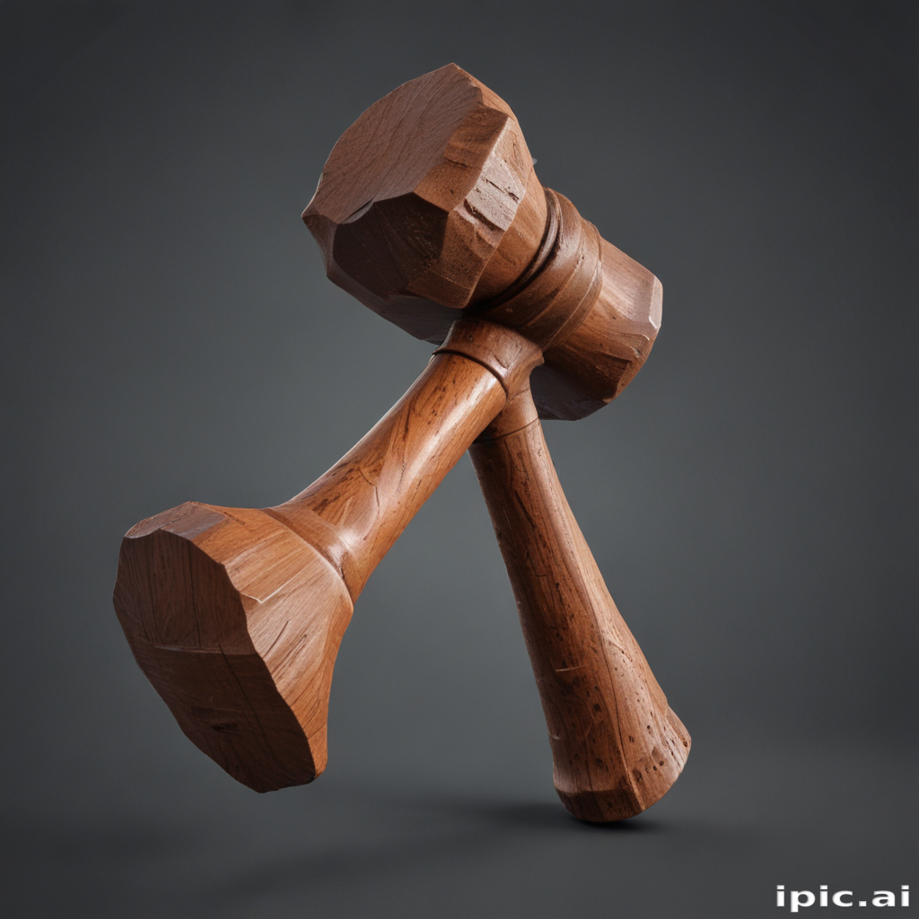 Intricately Carved Wooden Hammers Displayed Against a Dark Background
