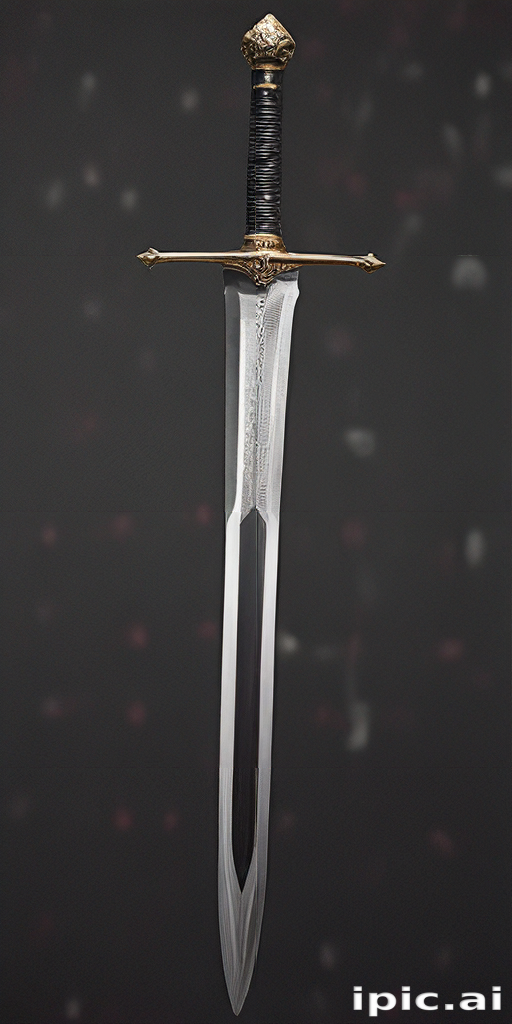 Exquisite Sword Displaying Intricate Design and Gleaming Blade in Focus