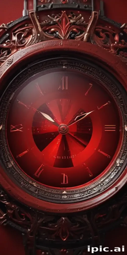 Intricate Red Timepiece with Elaborate Design and Roman Numerals ...