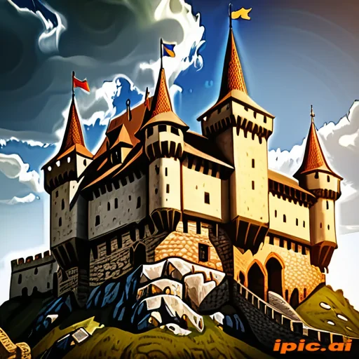 Majestic Medieval Castle Surrounded by Dramatic Clouds and Vibrant Skies