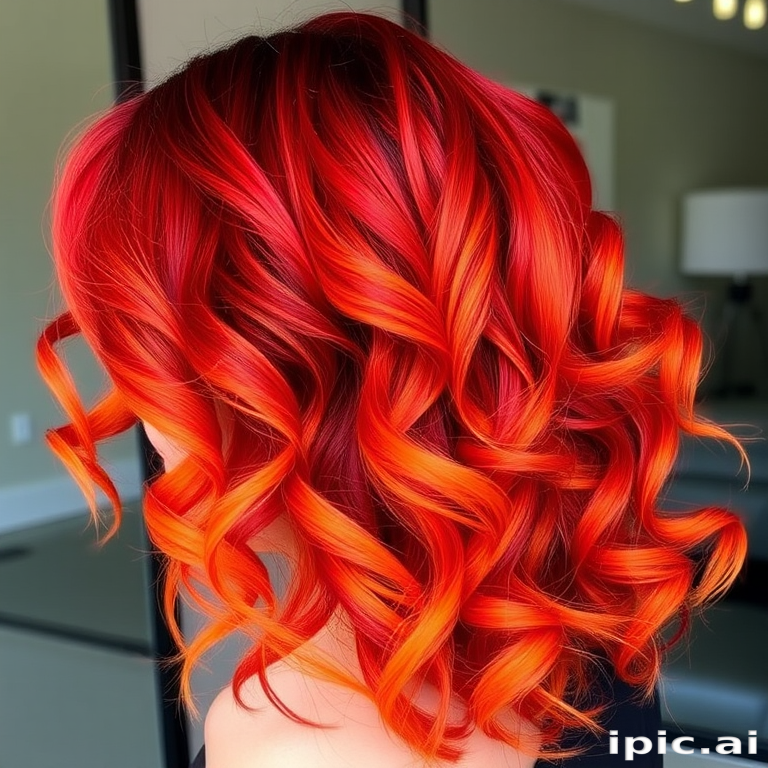 Vibrant Red and Orange Curly Hairstyle for a Bold Fashion Statement