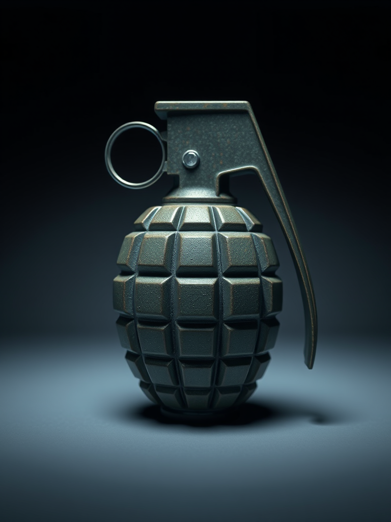Create a highly detailed and realistic illustration of a hand grenade ...