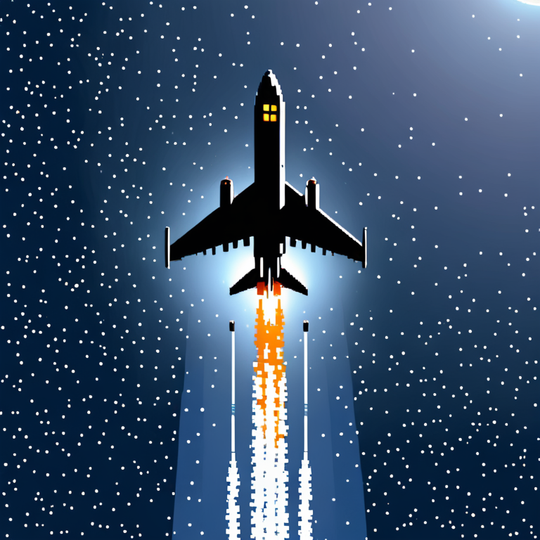 a pixel art plane flying in space