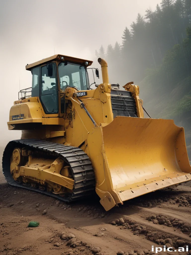 Heavy Machinery in Action: A Yellow Bulldozer on Construction Site