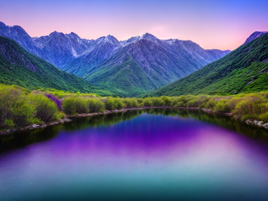 a beautiful purple sky, purple water, purple nature, purple hills