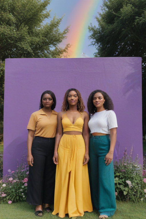 several BIPOC people standing in front of a purple monument with a ...