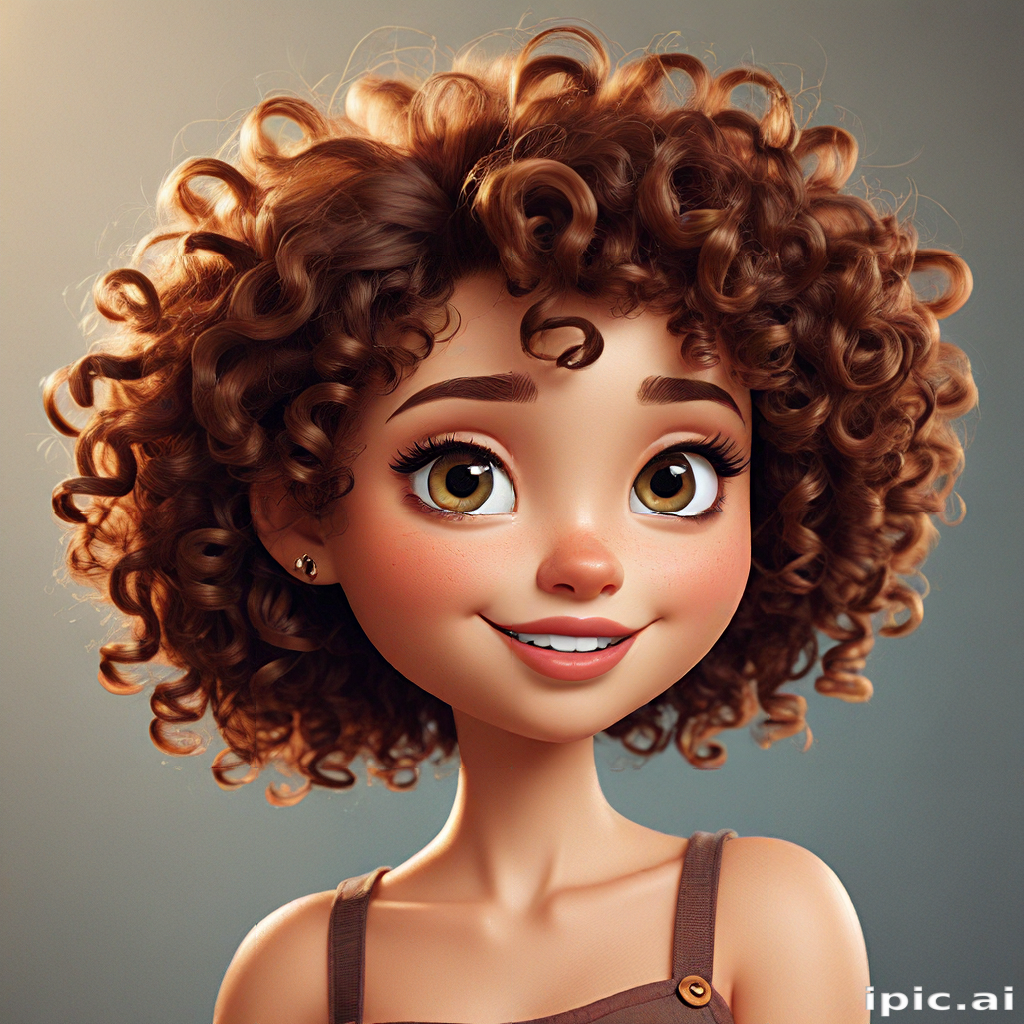 Charming Animated Character with Beautiful Curly Hair and Bright Smile.