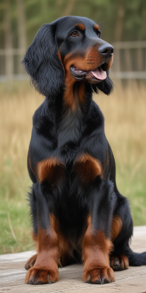 A Beautiful Gordon Setter Sitting Proudly in a Natural Outdoor Setting