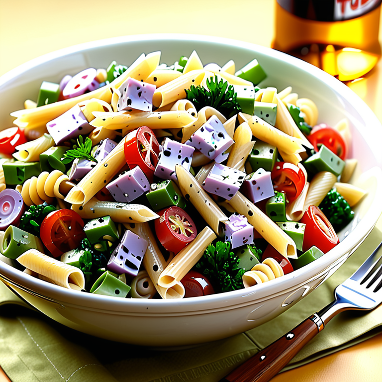 Colorful Pasta Salad with Fresh Vegetables and Unique Cheese Cubes ...