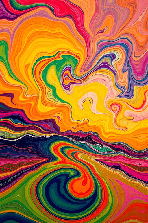 Vibrant Swirls of Color Create a Dreamlike Abstract Landscape Experience