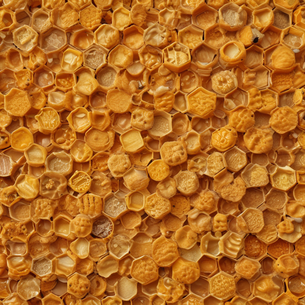 Close-Up View of Intricate Honeycomb Structure with Natural Golden Honey