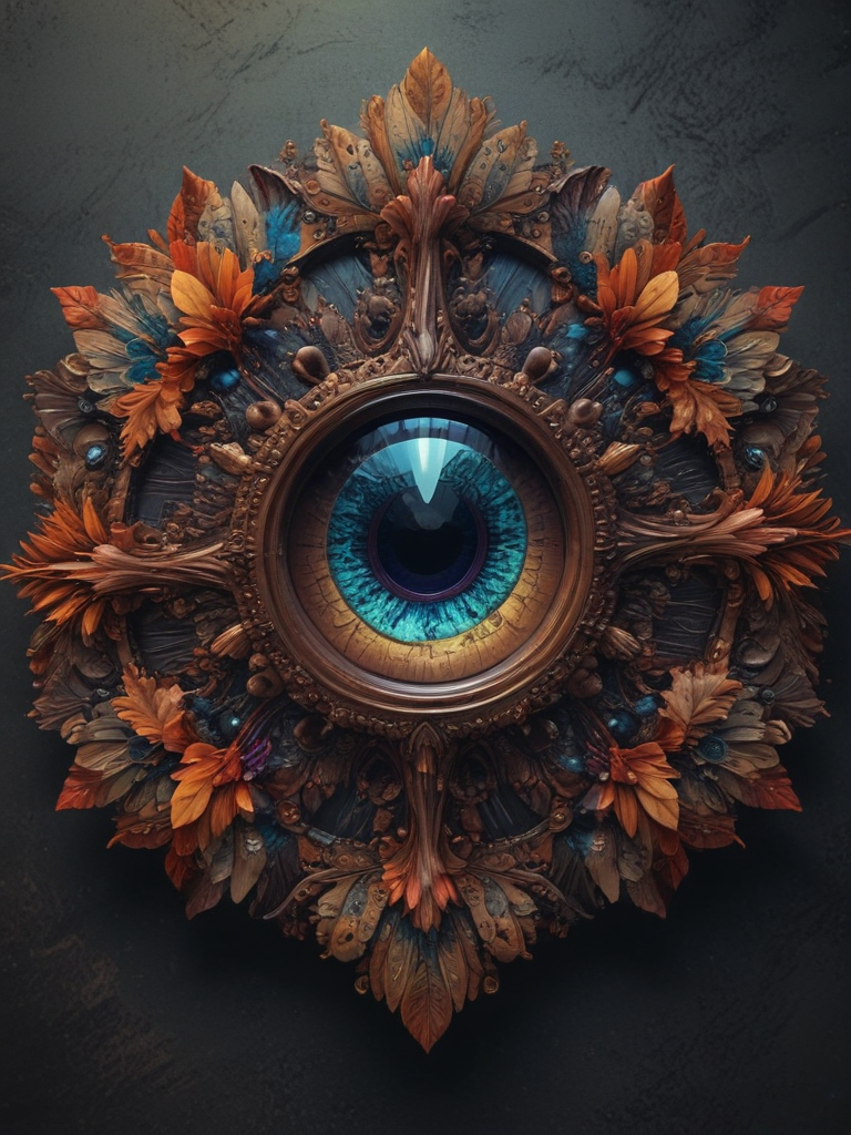 Intricate Decorative Design Featuring a Large Eye Surrounded by Vibrant ...