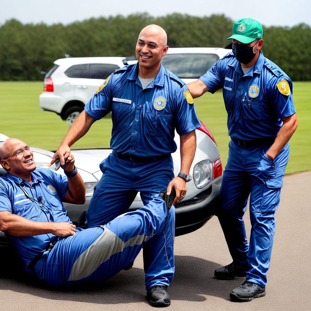 a bald paramedic rescuing a person from a car